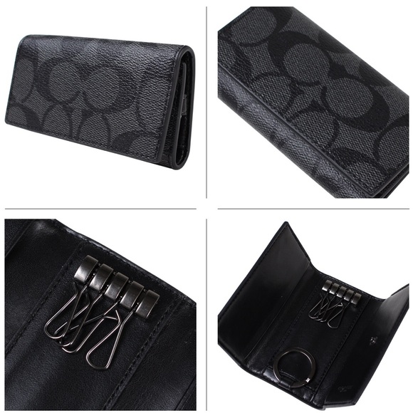 Coach | Accessories | 4 Ring Key Case In Signature Coach Charcoalblack ...